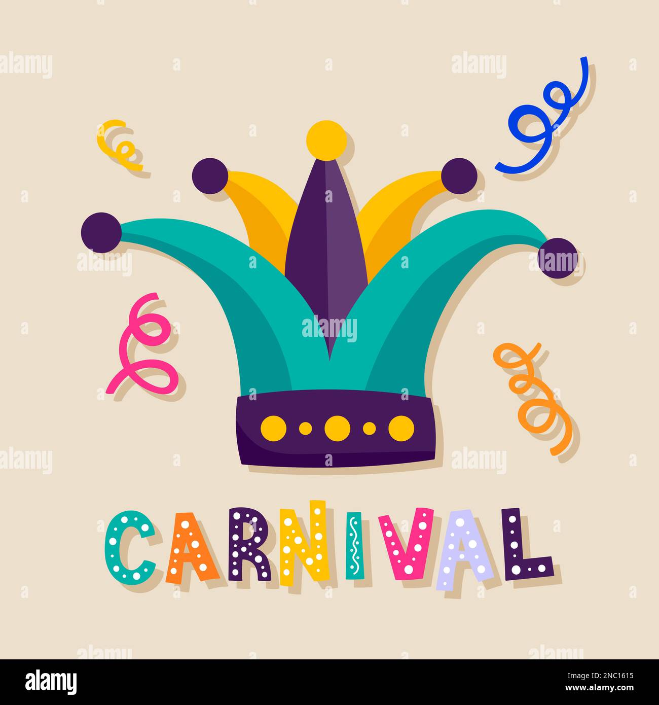 Happy Carnival. Jester hat. Carnival party banner. Vector illustration ...