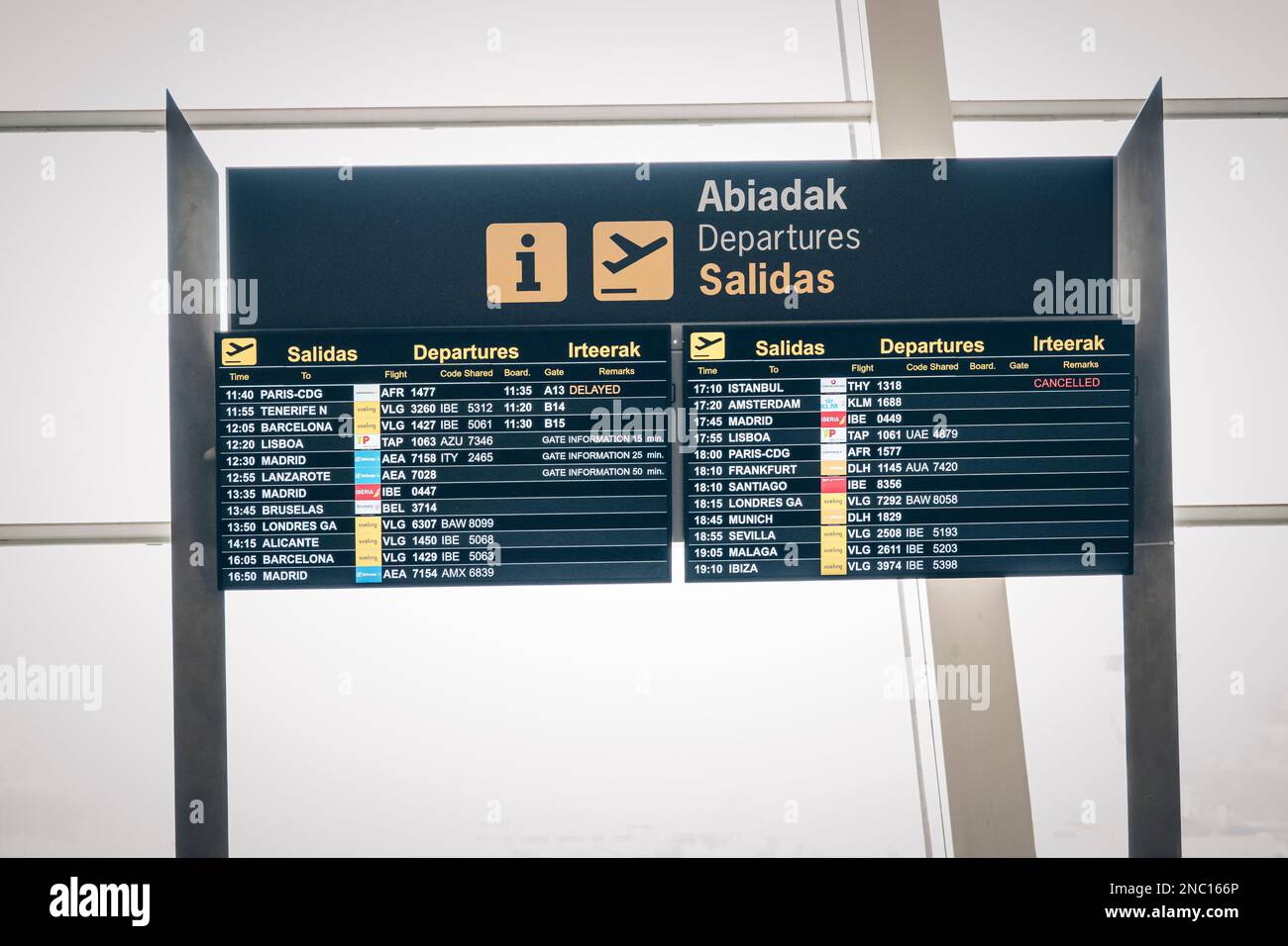 Screens at airports with flight schedules Stock Photo - Alamy