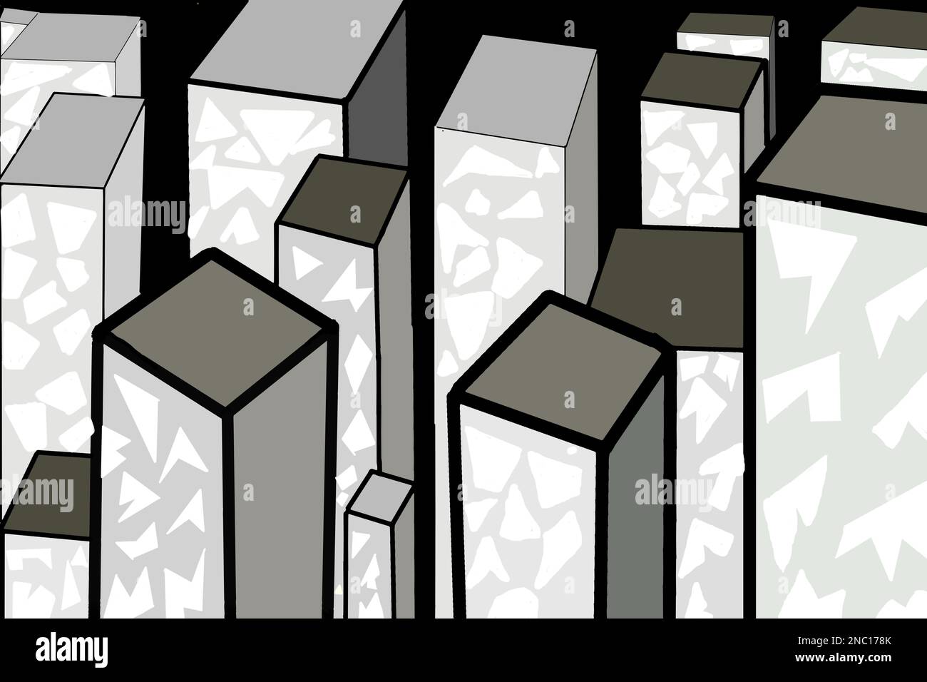 Rectangular blocks in disorder, in grey-black tones. Children's drawing ...