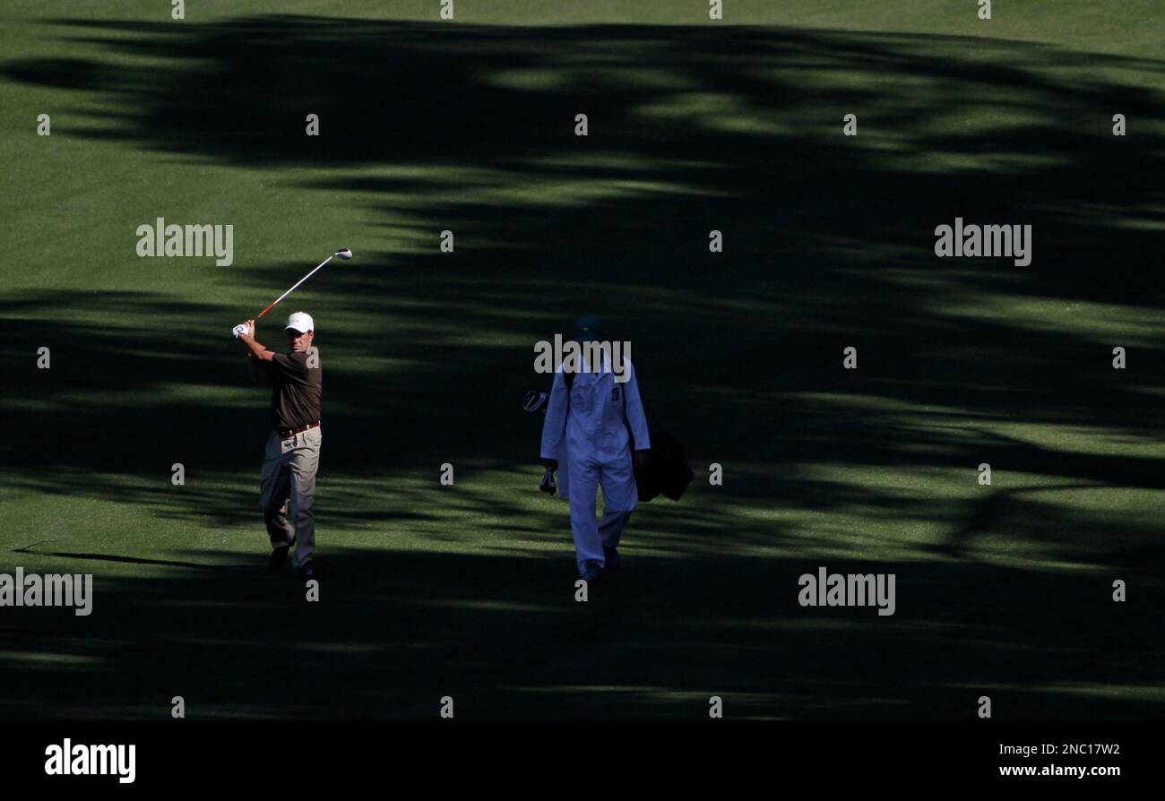 Jose Maria Olazabal of Spain walks down the second fairway with his ...