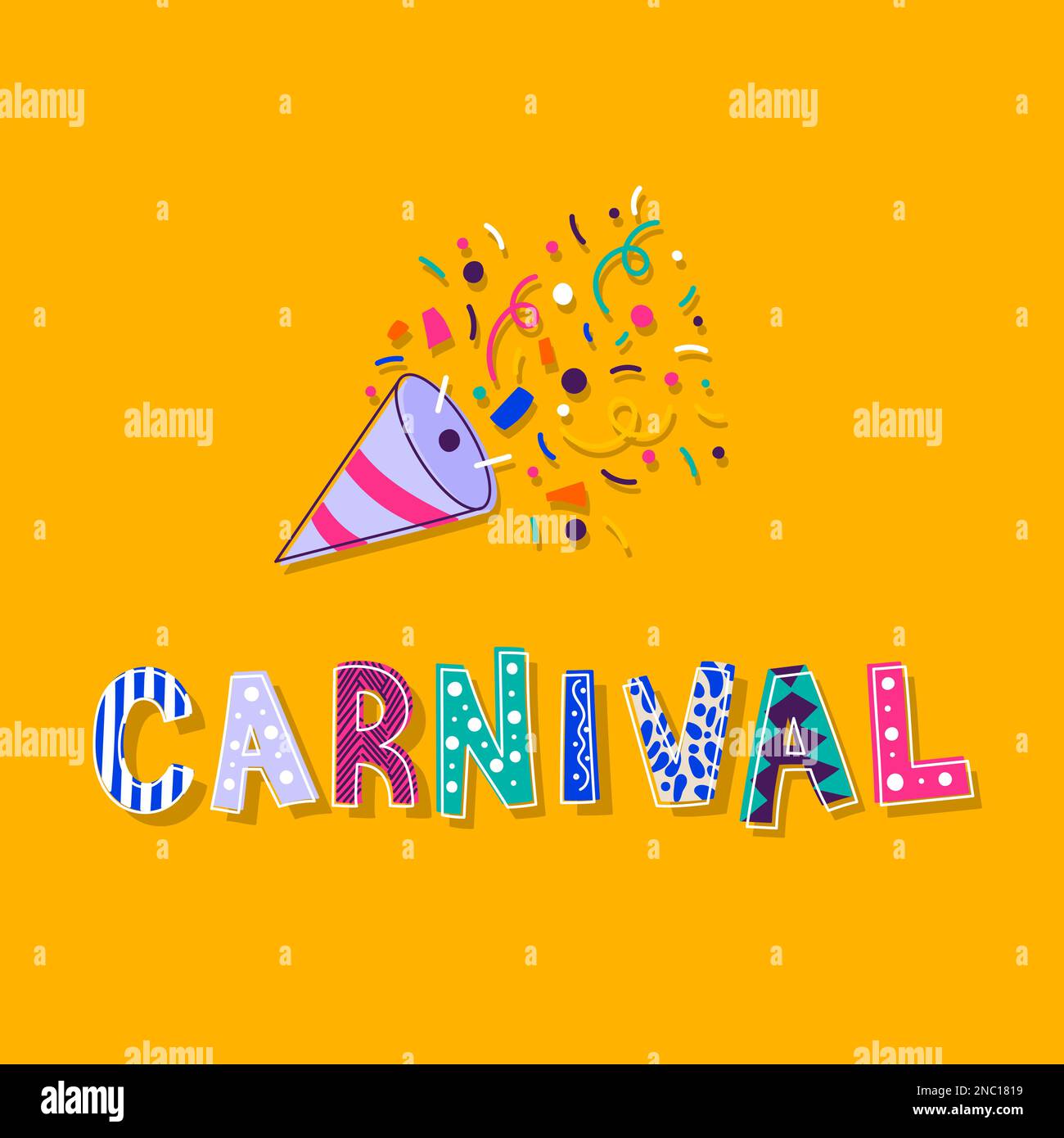 Happy Carnival. Exploding party popper with confetti. Carnival party ...