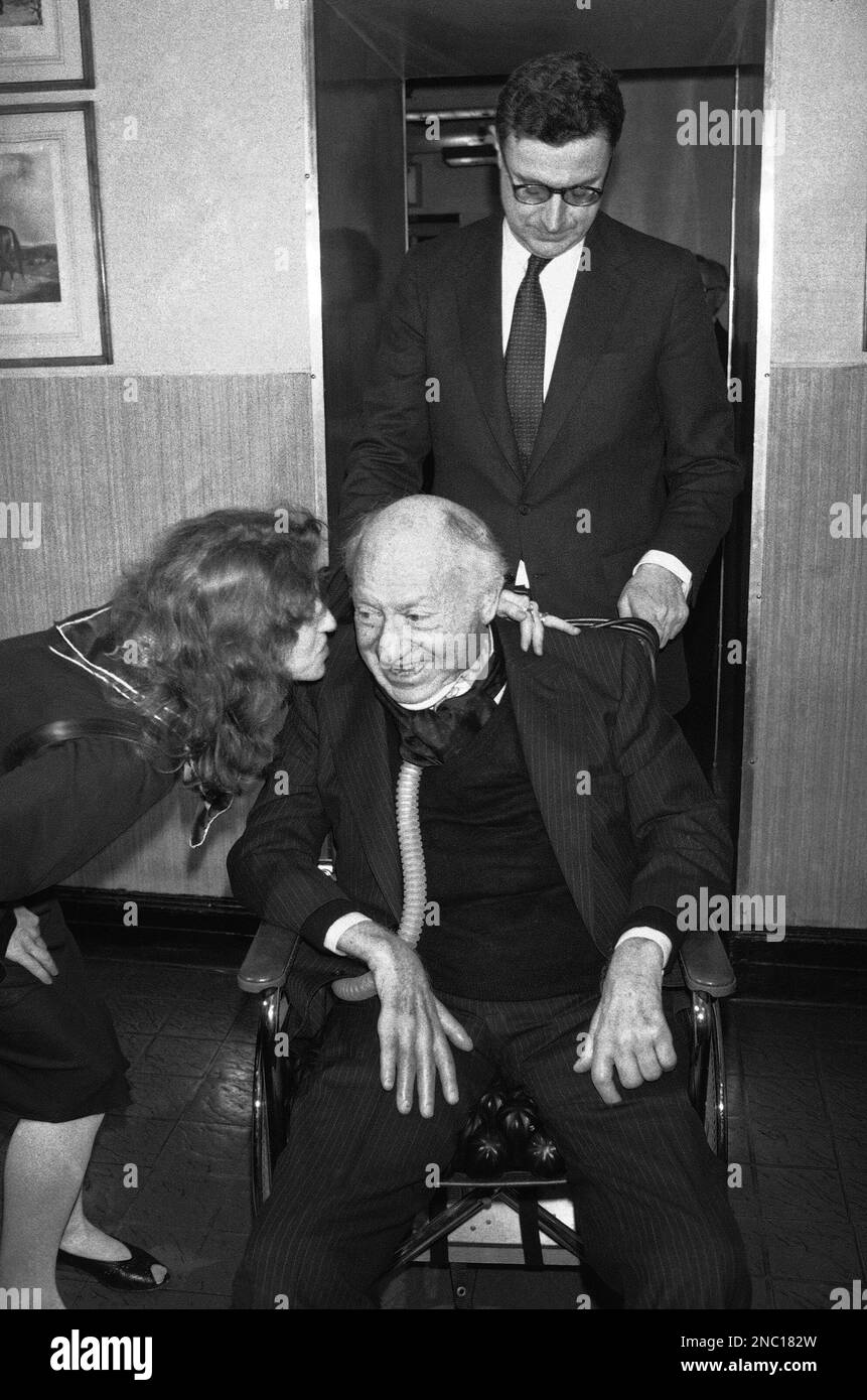 Sen. Jacob Javits gets a kiss from his daughter Joy at a birthday party ...