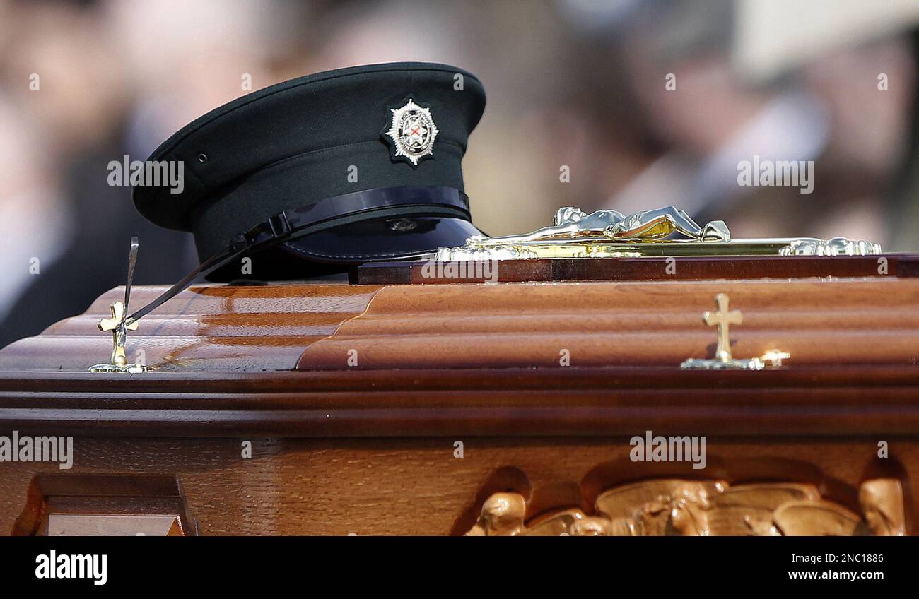 The coffin of Police Service of Northern Ireland officer Ronan Kerr ...
