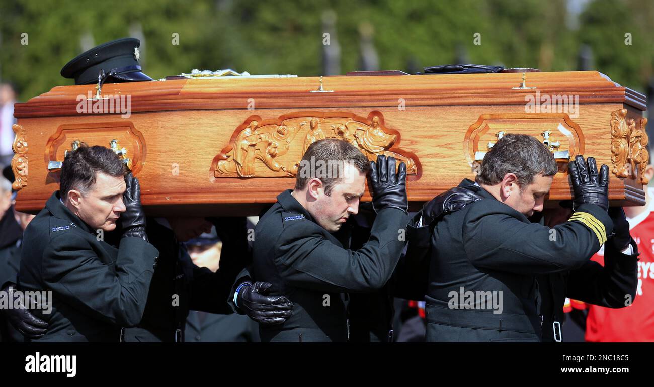 The coffin of Police Service of Northern Ireland officer Ronan Kerr ...