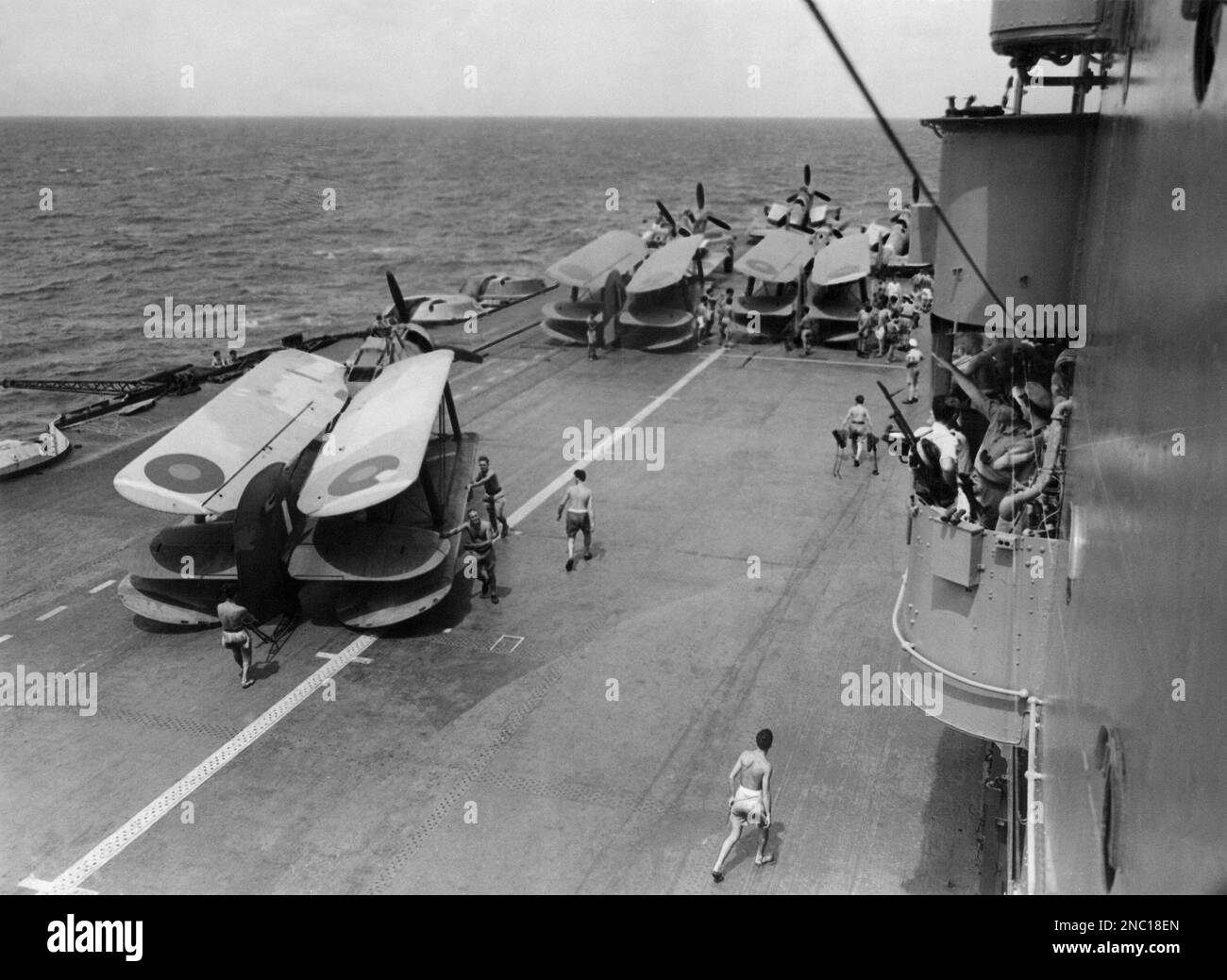 Albacores on the flight deck of the British aircraft carrier ...
