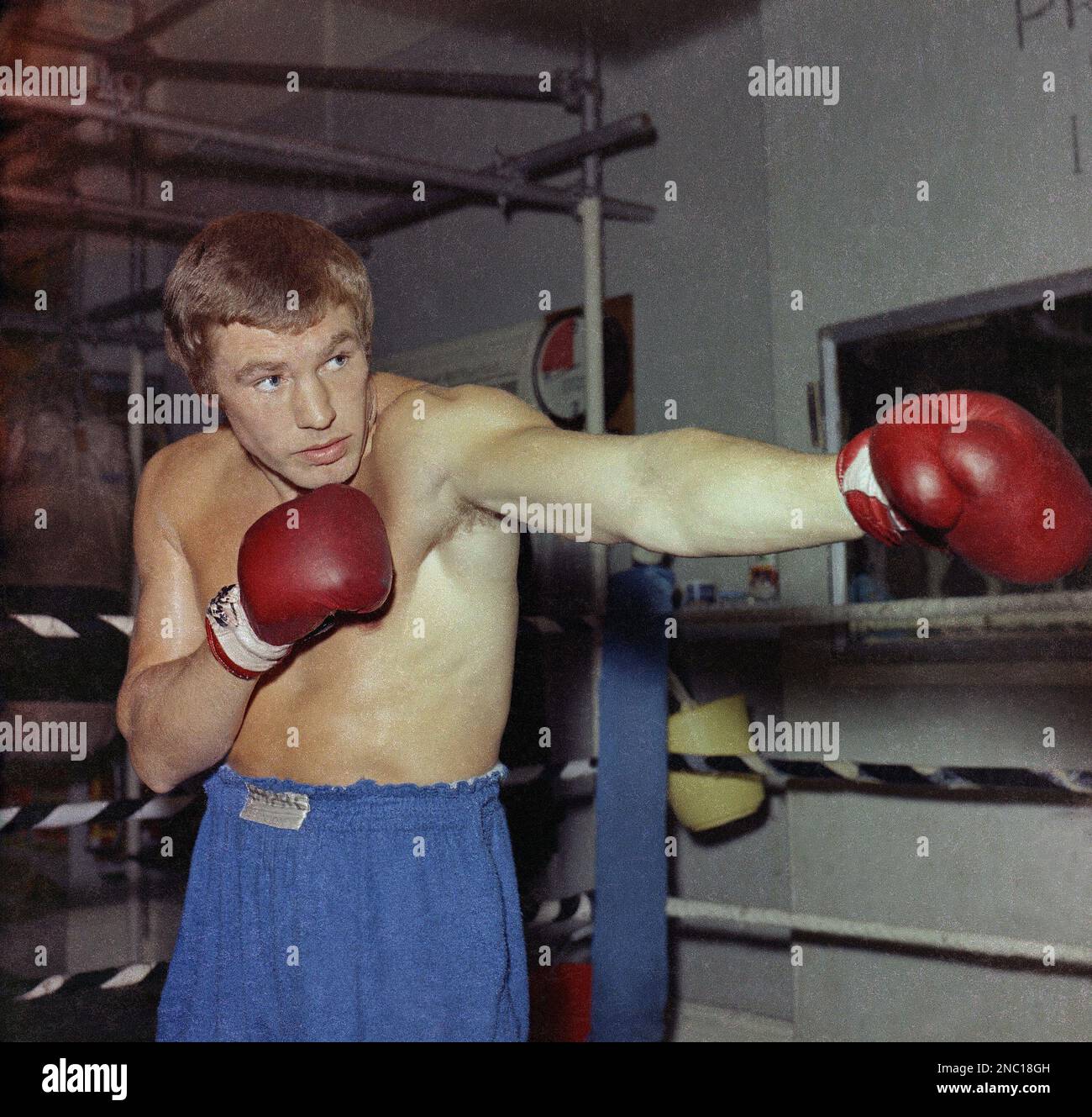 British heavyweight boxer Billy Walker, training at a gym in London, on ...