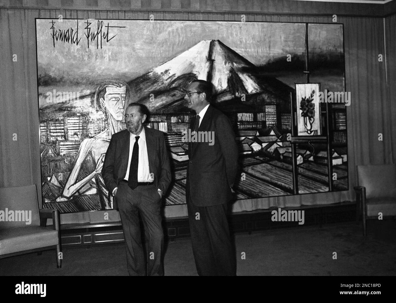 Jacques Chirac, the Mayor of Paris walks with artist Bernard Buffet at ...