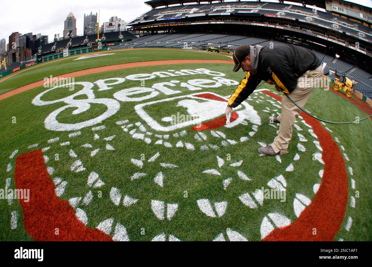 In this photo made with a fisheye lens Matt Gerhardt of the PNC Park ...