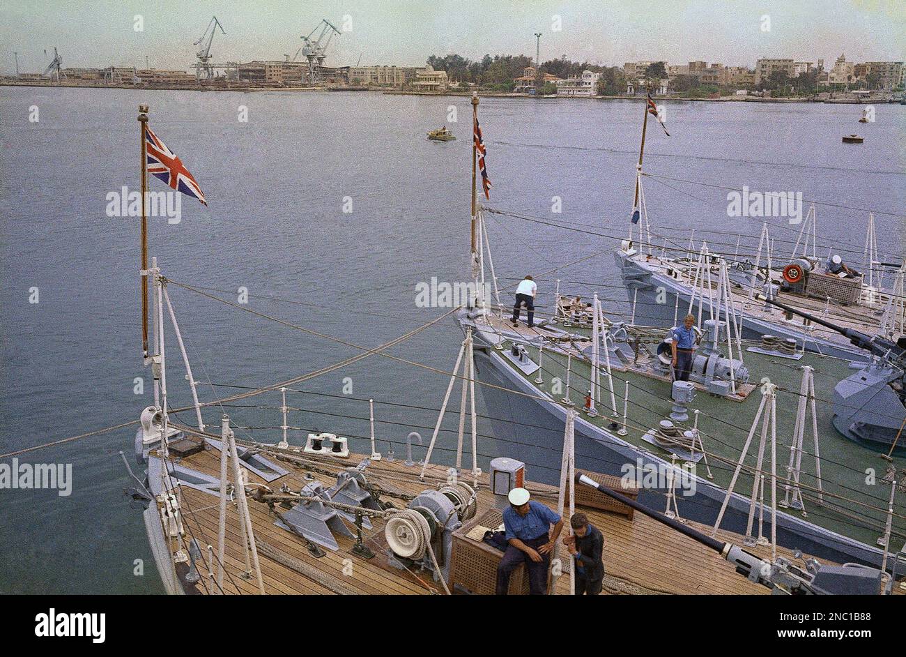 View across the harbor of the city Port Said, Egypt in 1974 at northern ...