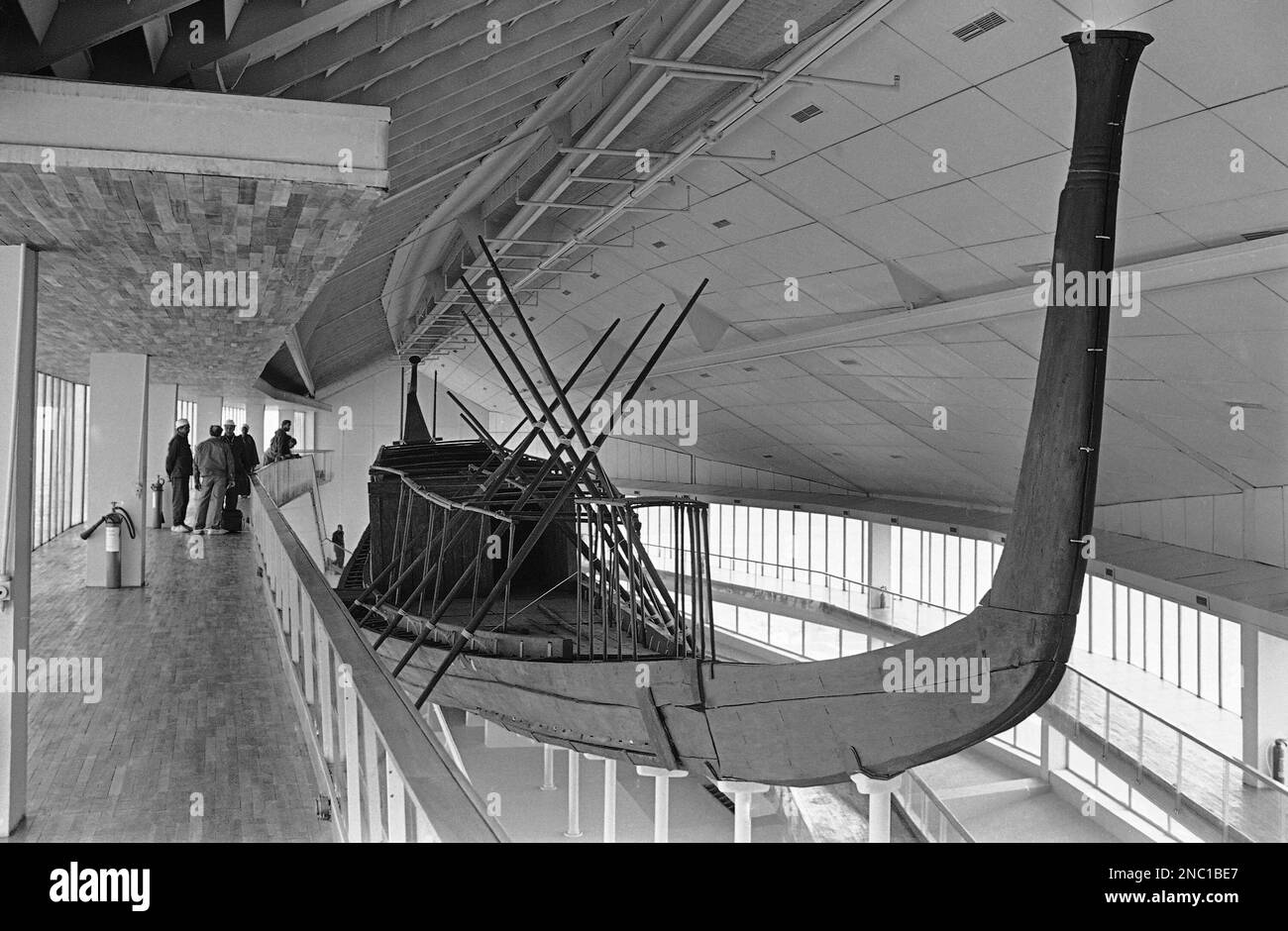 The 4,500 year old solar boat seen inside a museum in Giza, Egypt on ...