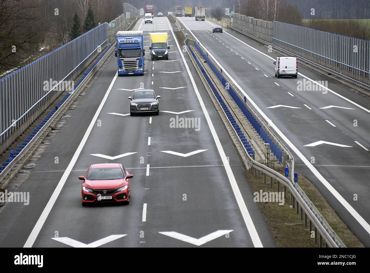 Keep apart chevrons motorway road markings and traffic on highway D48 ...