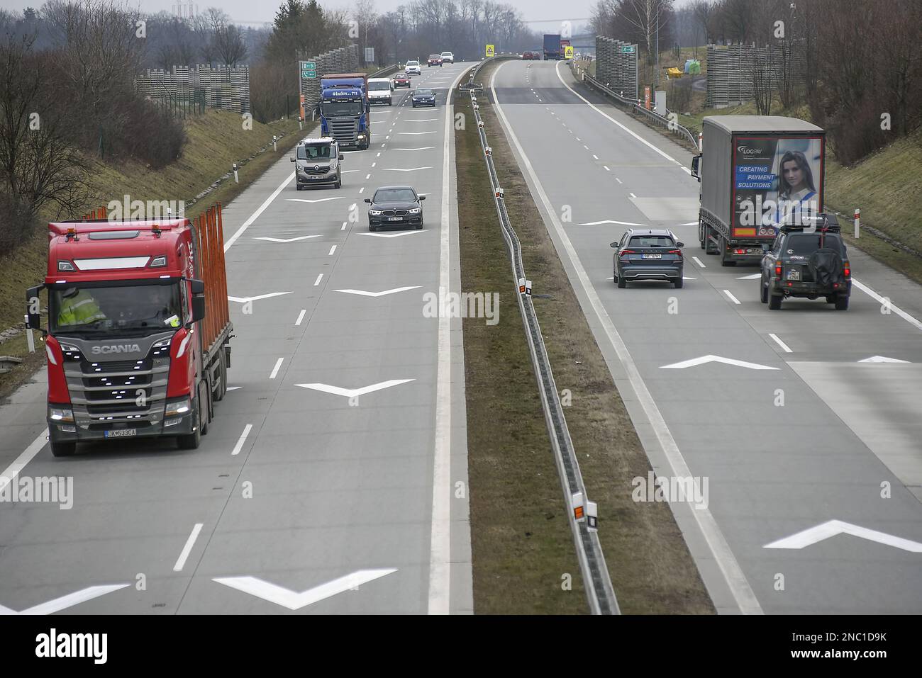 Keep apart chevrons motorway road markings and traffic on highway D48 ...