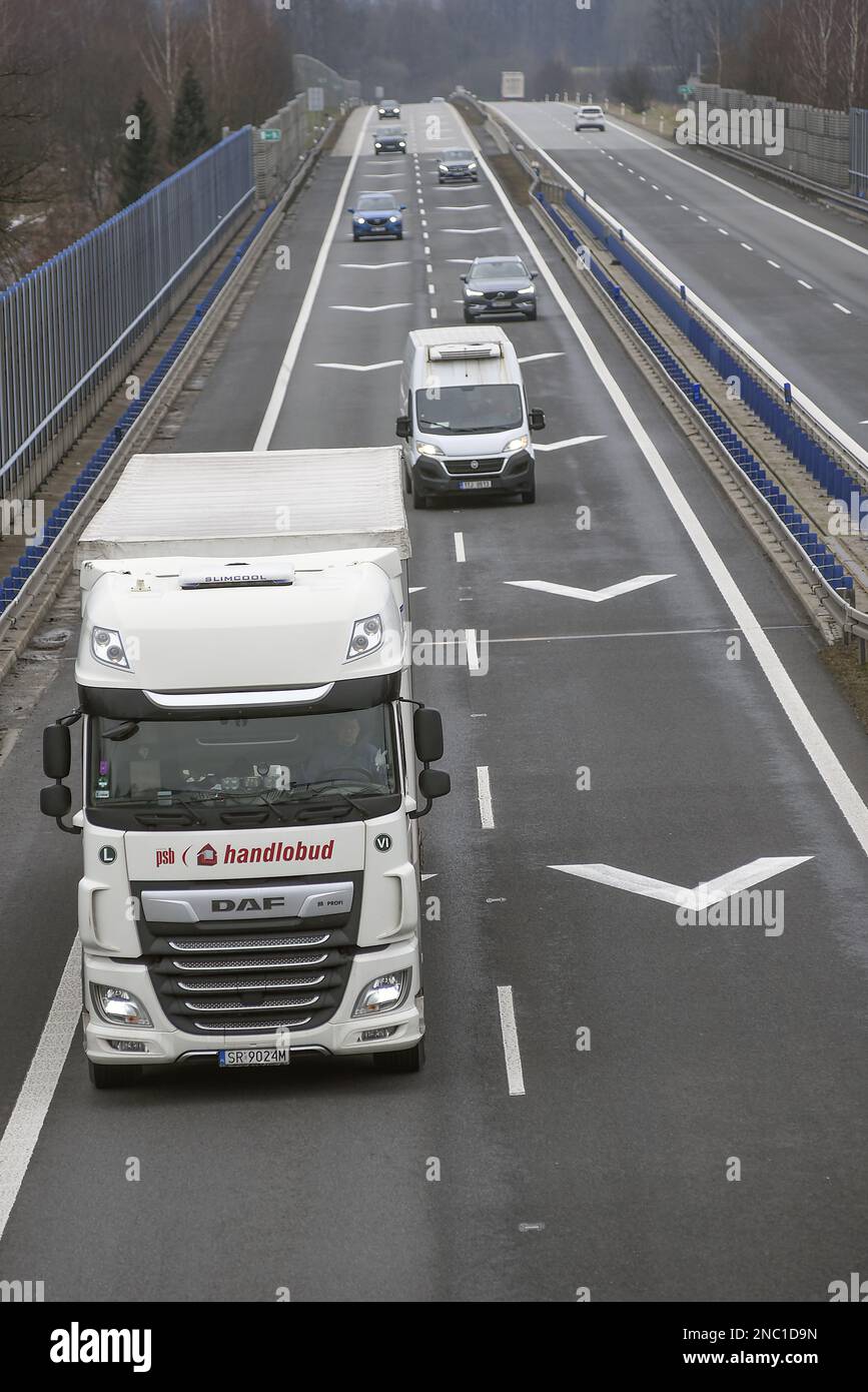 Keep apart chevrons motorway road markings and traffic on highway D48 ...