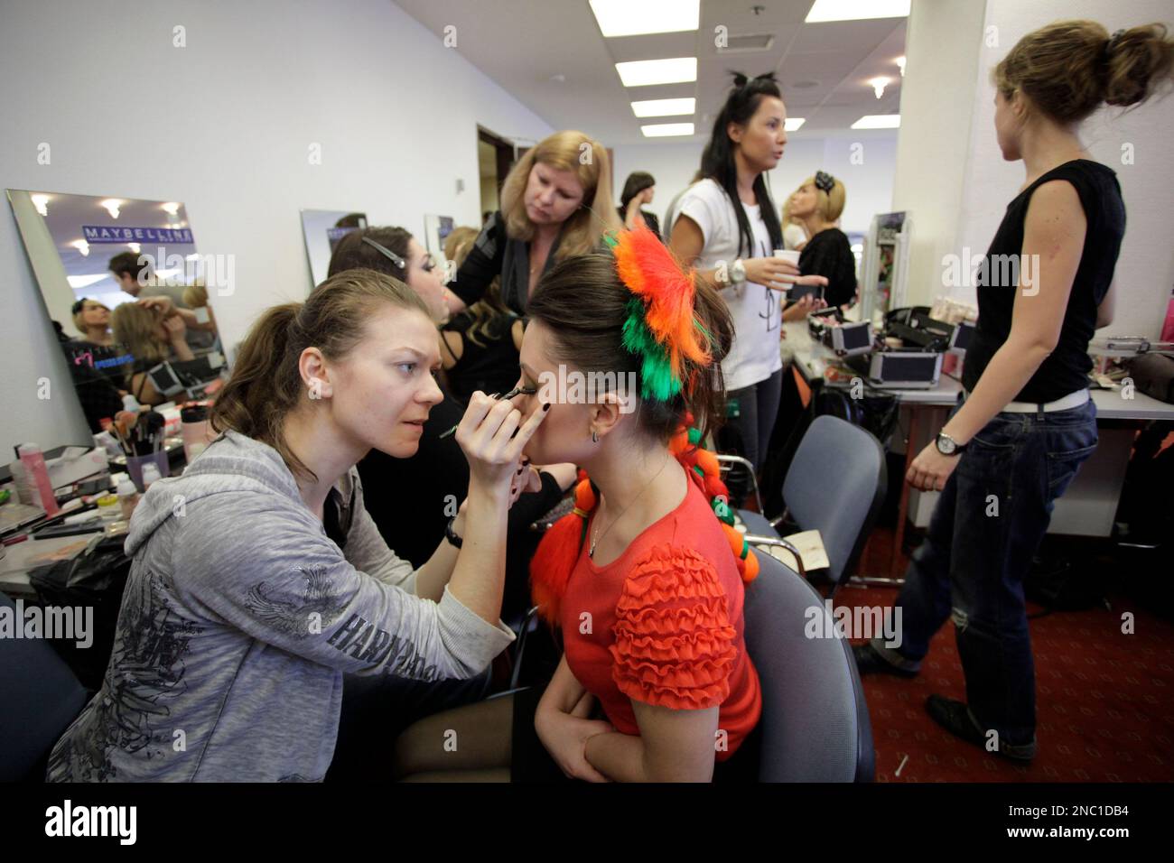 Russian models backstage during Moscow Fashion Week in Moscow, Russia ...