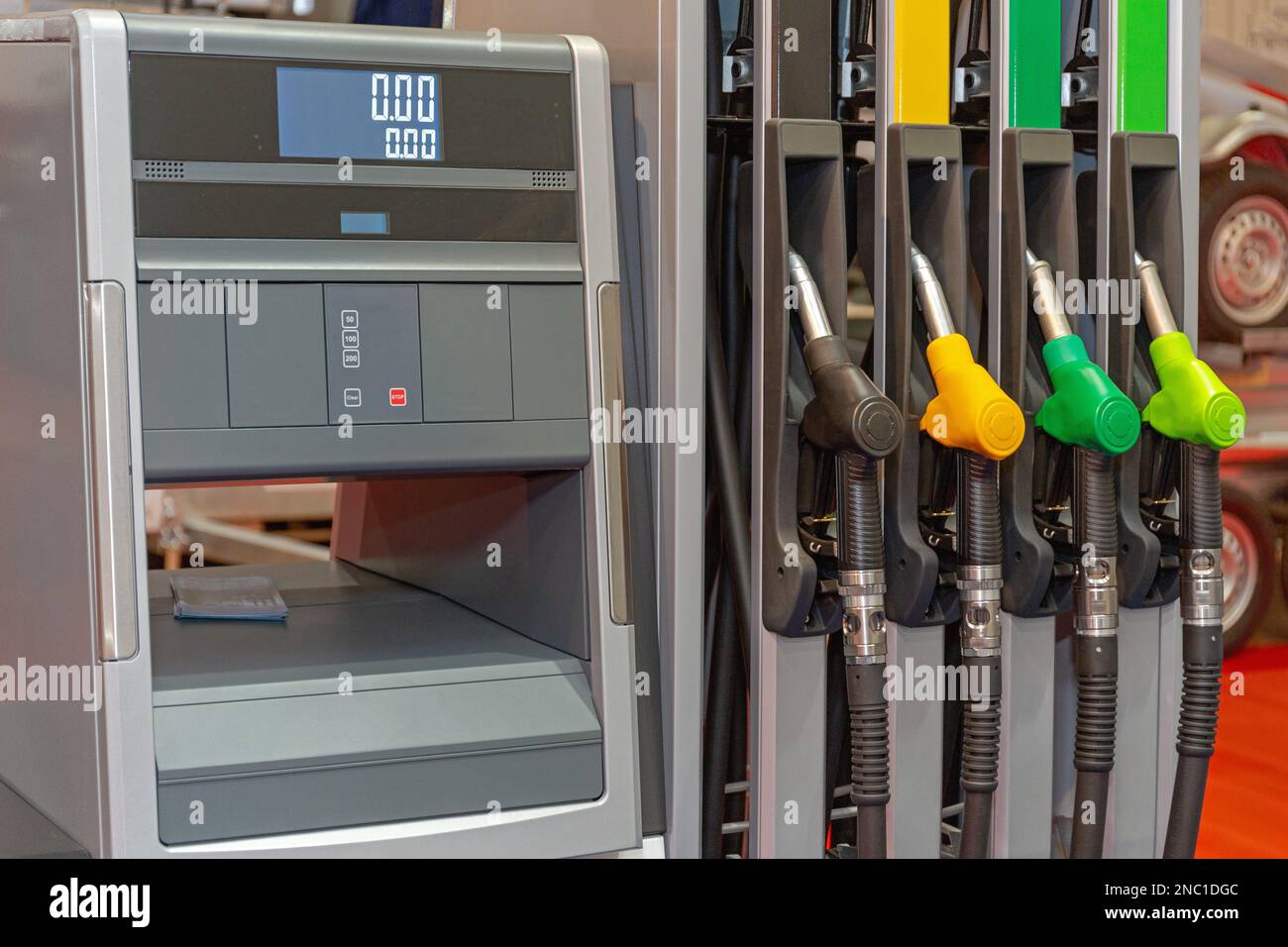 Petrol Dispenser Pump Modern Filling Machine Nozzles at Fueling Station ...