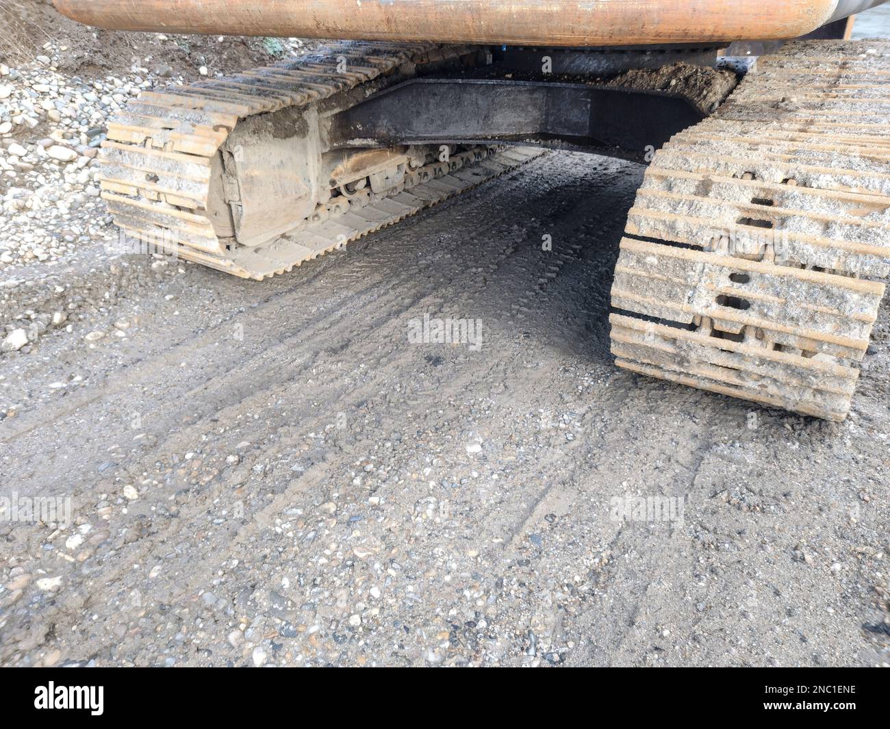 Tracks of an excavator. Big machine Stock Photo - Alamy