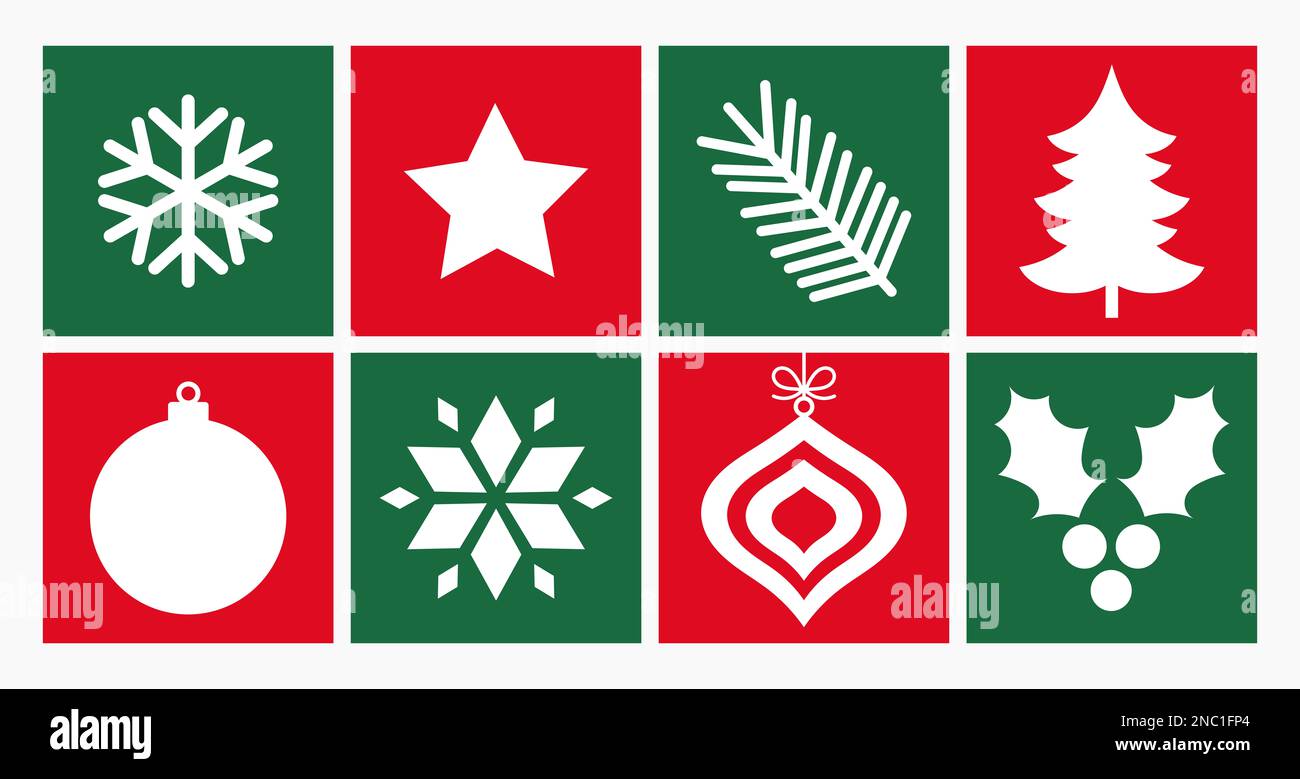 Christmas symbols in red and green squares. Christmas icons design ...