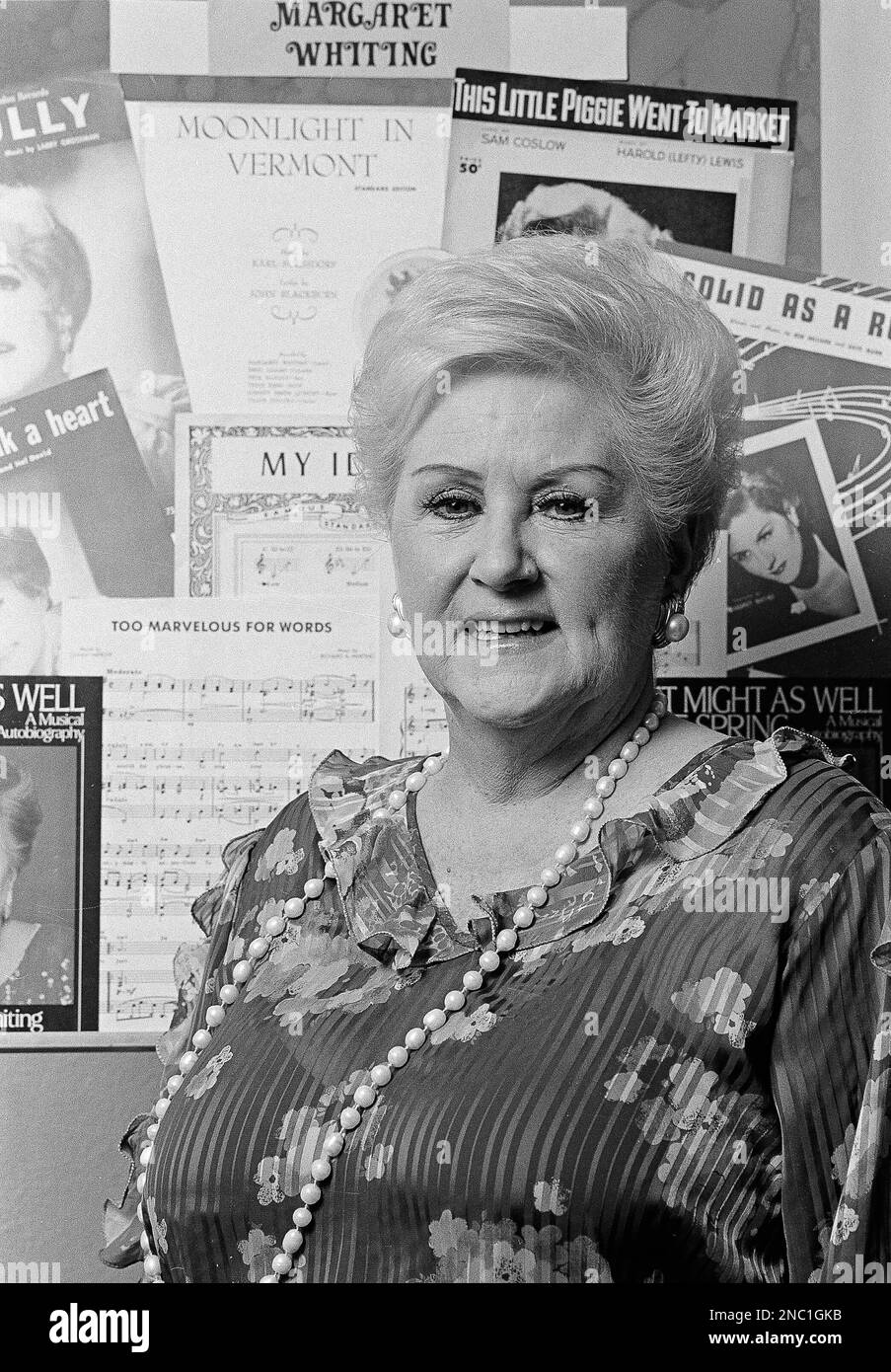 Singer Margaret Whiting with ASCAP award, posters and sheet music on ...