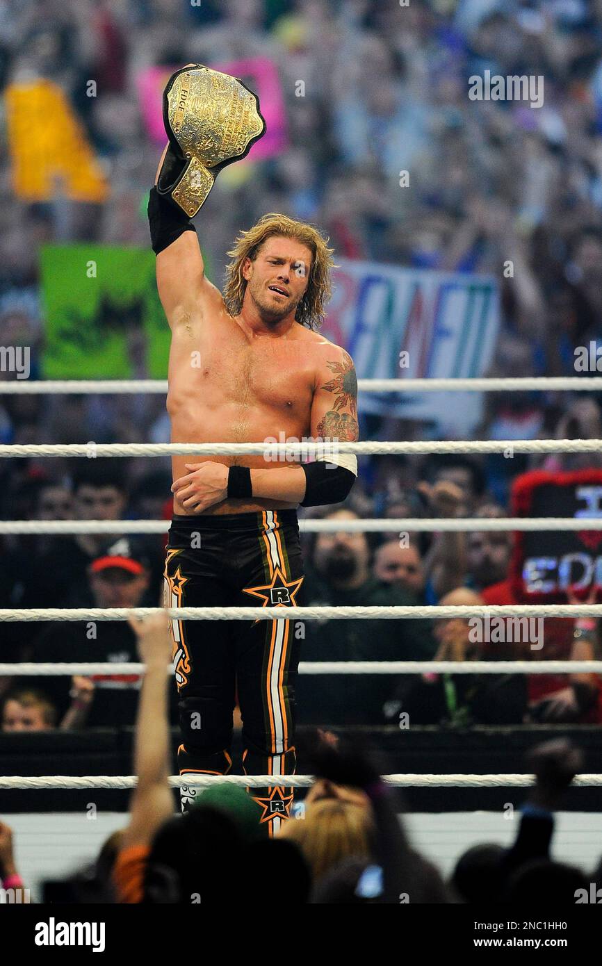 WWE Superstar Edge plays to the crowd after defeating Alberto Del Rio ...