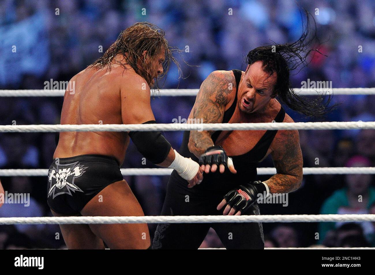 WWE Superstars Triple H and Undertaker during WrestleMania XXVII at the ...