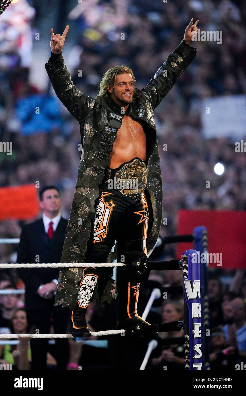 WWE Superstar Edge plays to the crowd prior to facing Alberto Del Rio ...