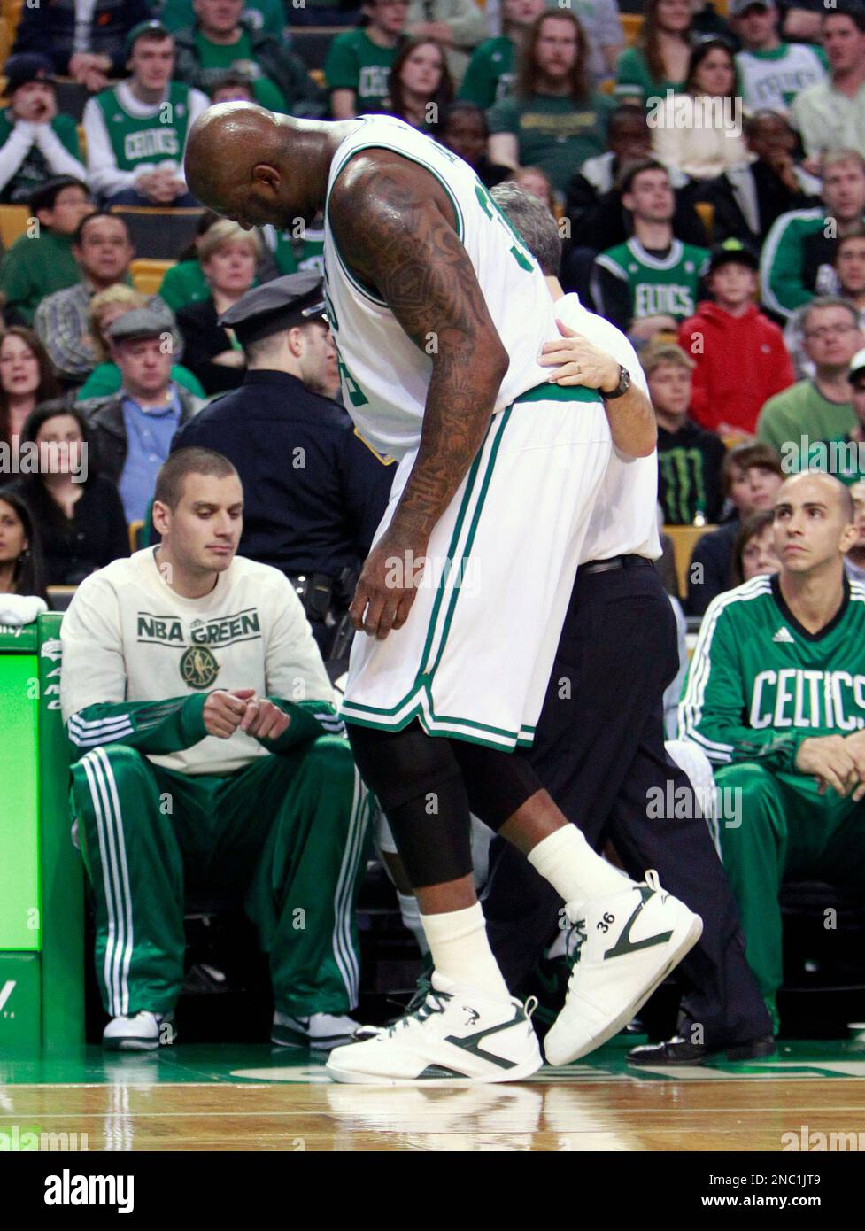 Boston Celtics Shaquille Oneal Center Limps Off The Court After
