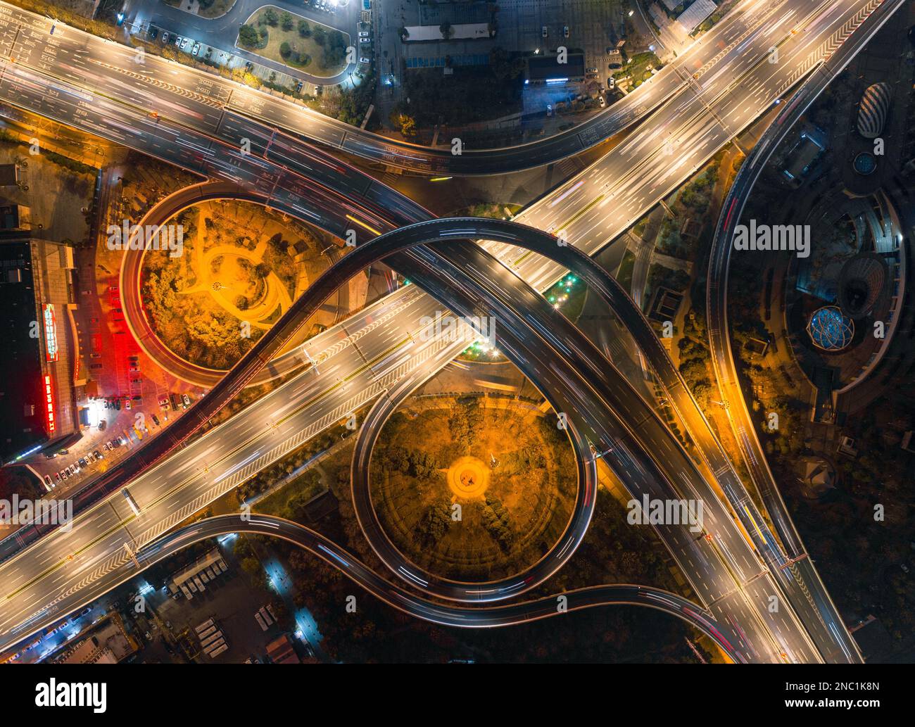 Aerial photo of Wuhan Zhuyeshan Interchange at night Stock Photo - Alamy