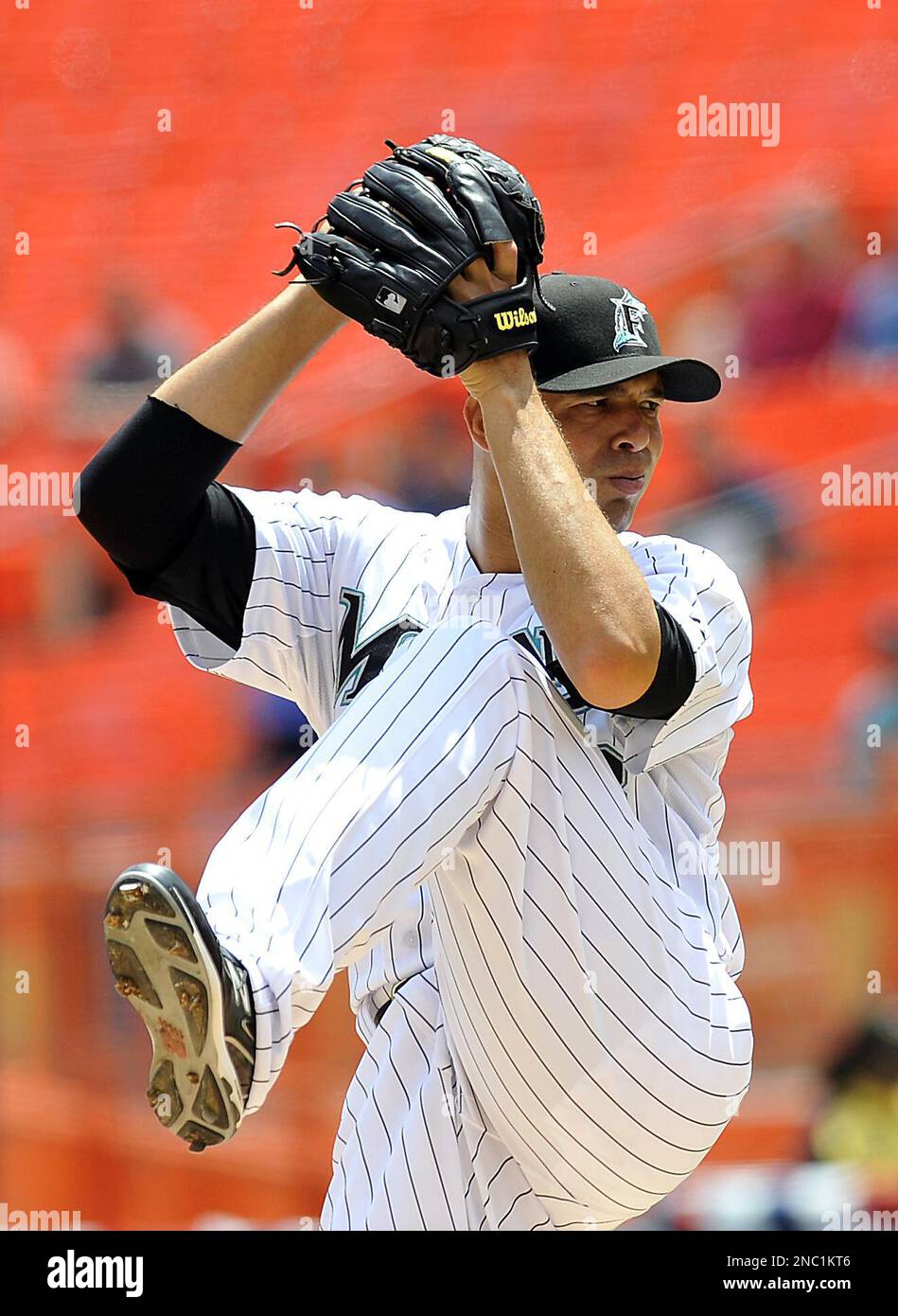 Florida Marlins pitcher Javier Vazquez delivers in the first inning ...