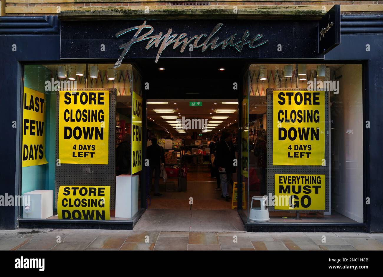 Closing down signs in the window of the Paperchase shop on Worcester ...