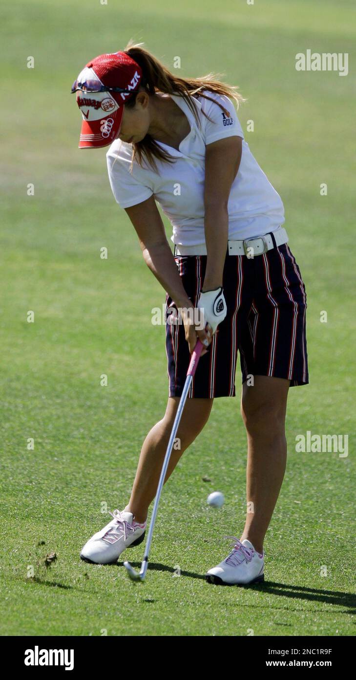 Momoko Ueda, of Japan, hits her approach shot to the sixth green in the ...
