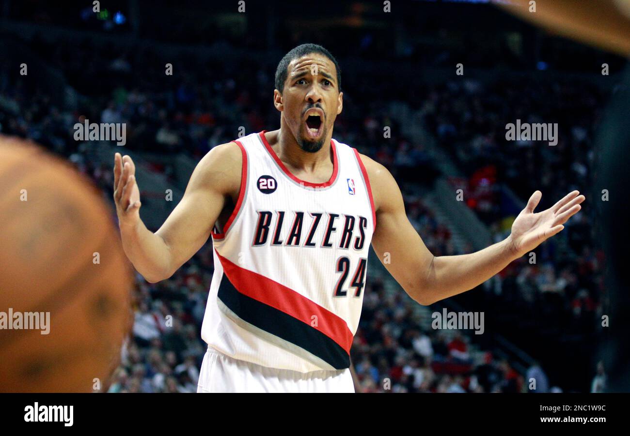Portland Trail Blazers' Andre Miller (24) shouts following a foul call ...