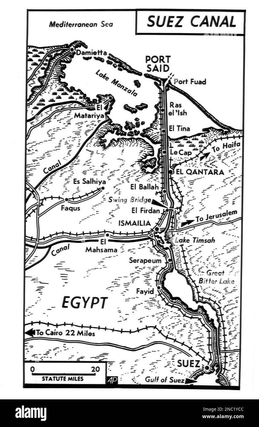 This is a map of the Suez Canal, the vital 103-mile waterway which ...
