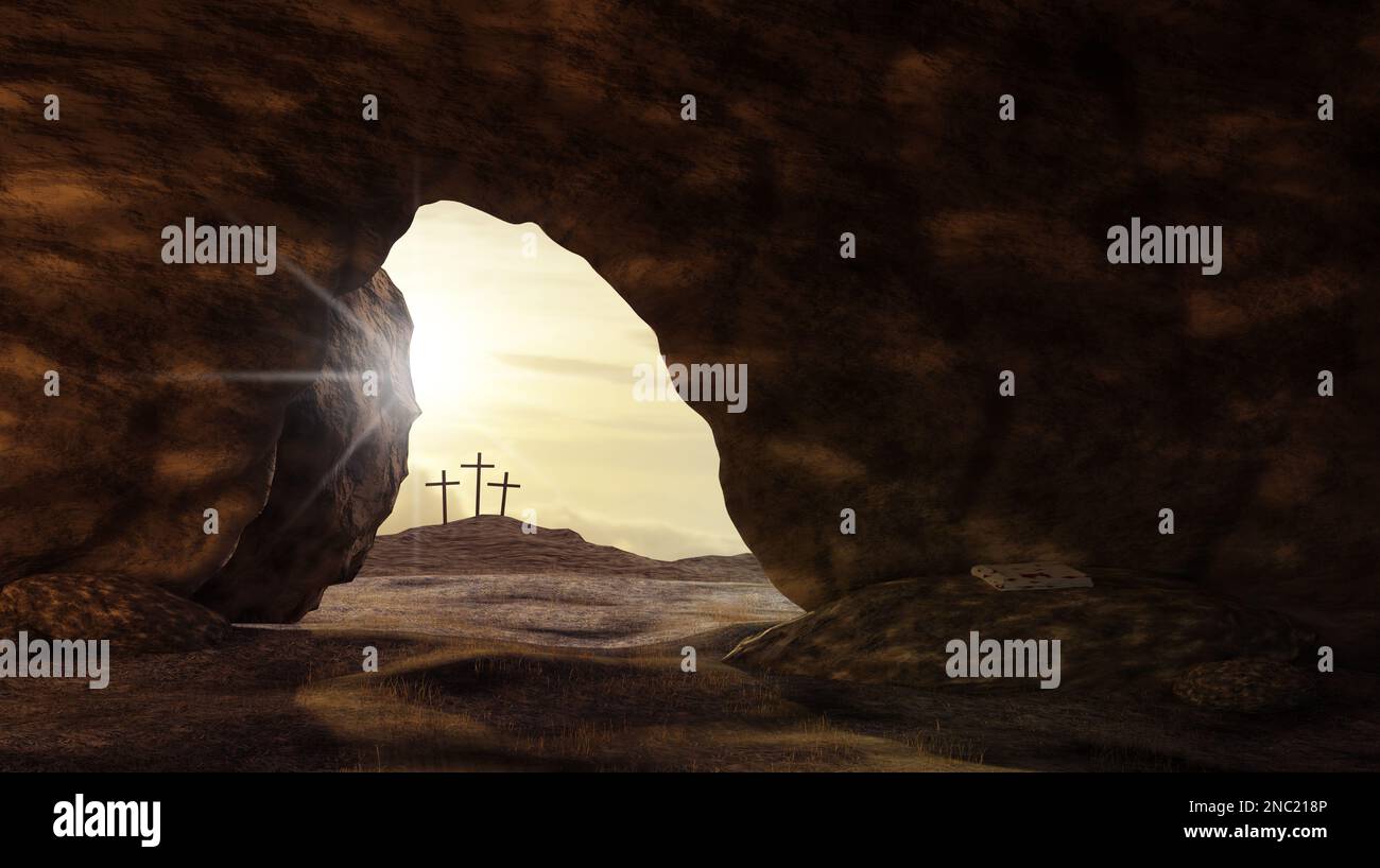 Shroud in empty tomb, resurrection of Jesus Christ, crucifixion, 3d ...