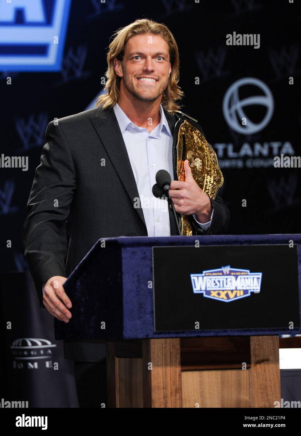 World Heavyweight Champion Edge participates in a Wrestlemania XXVII ...