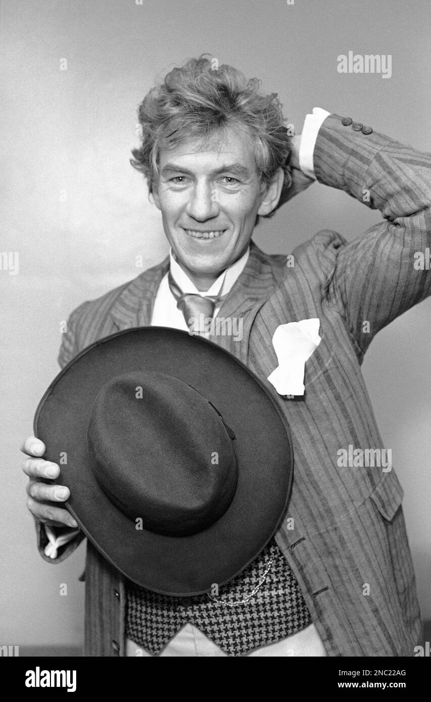 British actor Ian McKellen is shown in costume at the Ahmanson Theatre ...