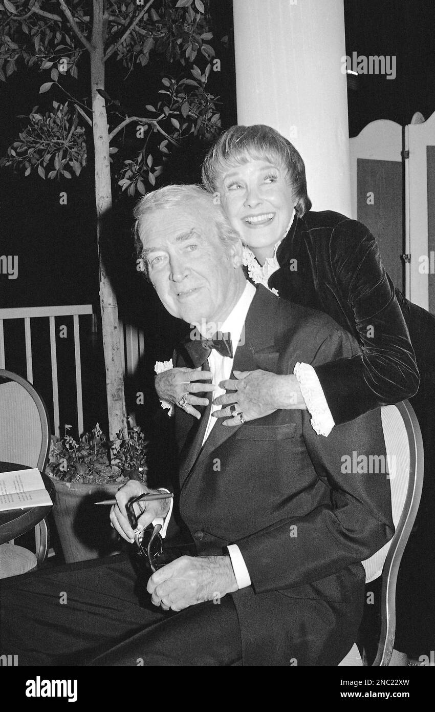 Actress June Allyson hugs actor Jimmy Stewart at the Friars Club in ...