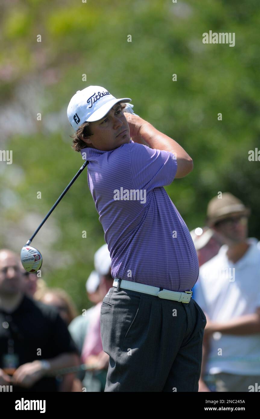 Jason Dufner watches his tee shot on the first hole during the third ...