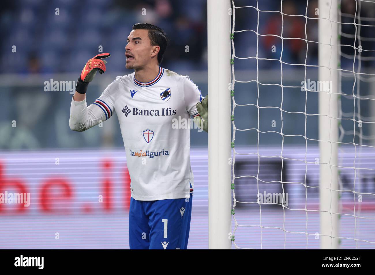 Genoa, Italy, 13th February 2023. Emil Audero of UC Sampdoria reacts ...