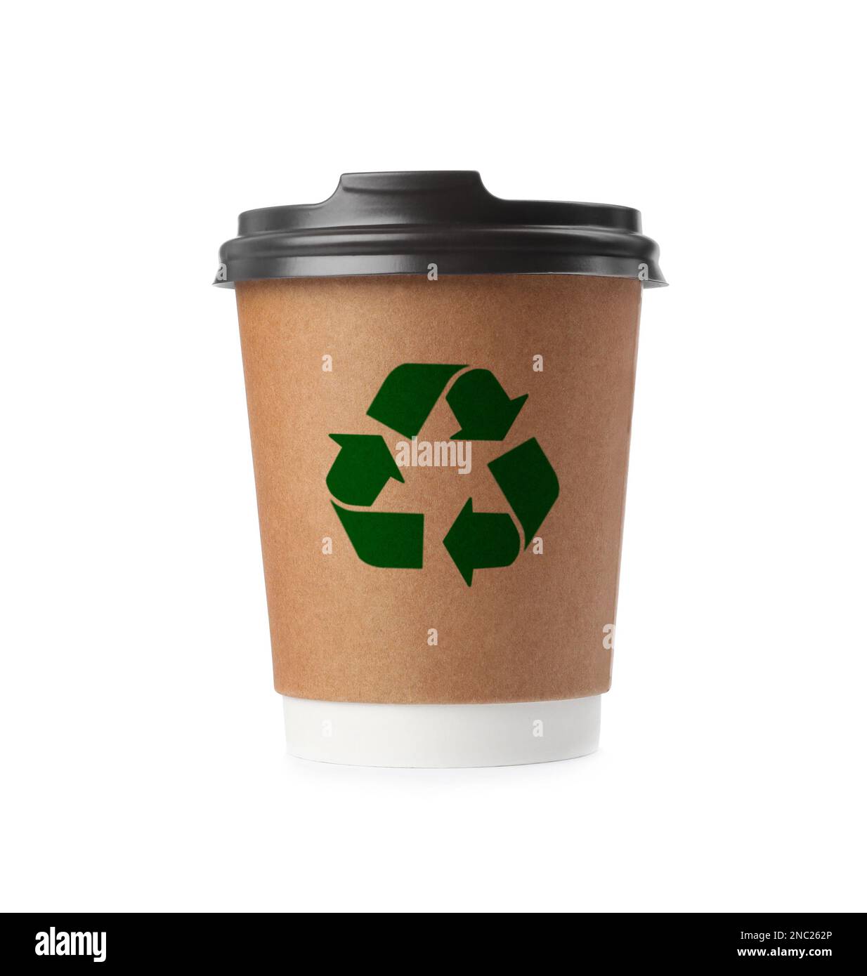 Takeaway paper coffee cup with recycling symbol on white background ...