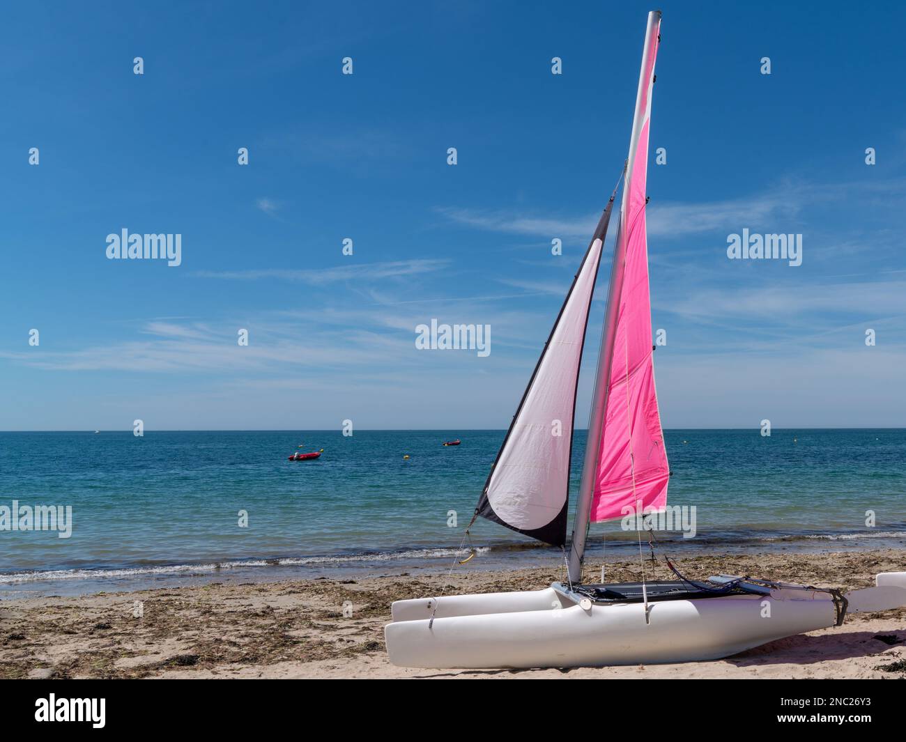 sail boat beach in sea coast relaxation landscape Stock Photo - Alamy