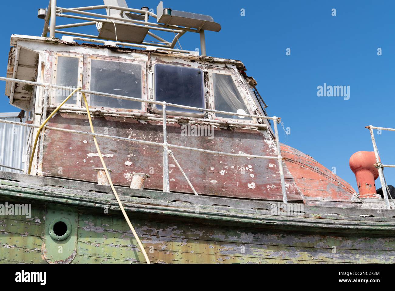 ancient Rusty Ship Board of old and colored boat wooden hull past used ...