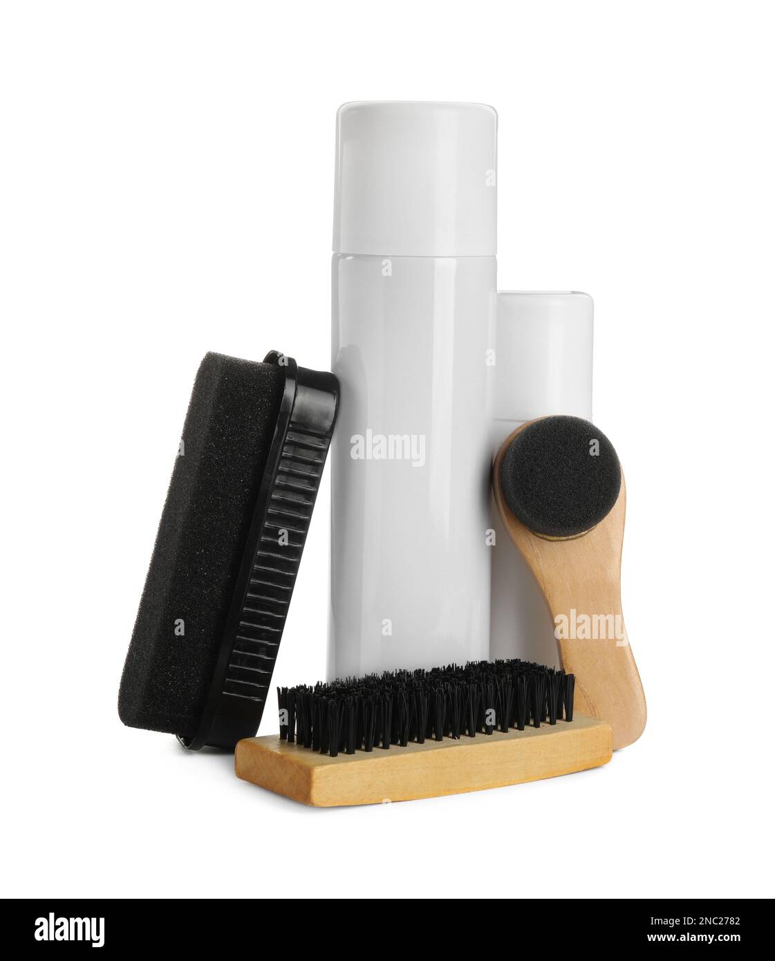 Set of shoe care products on white background Stock Photo - Alamy