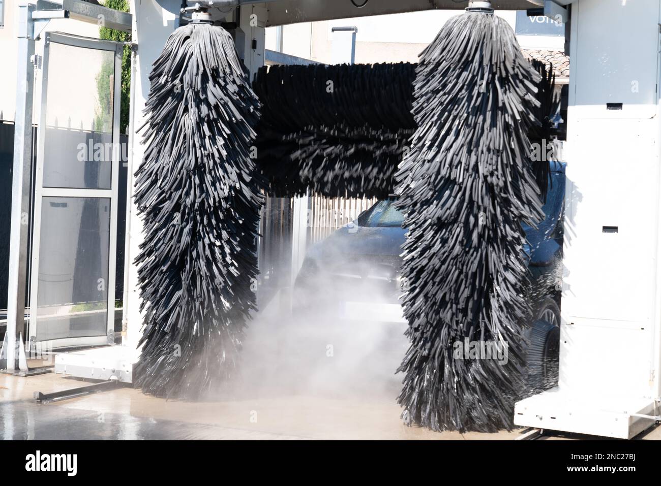 car cleaning in modern brushes car wash machine self service Stock ...