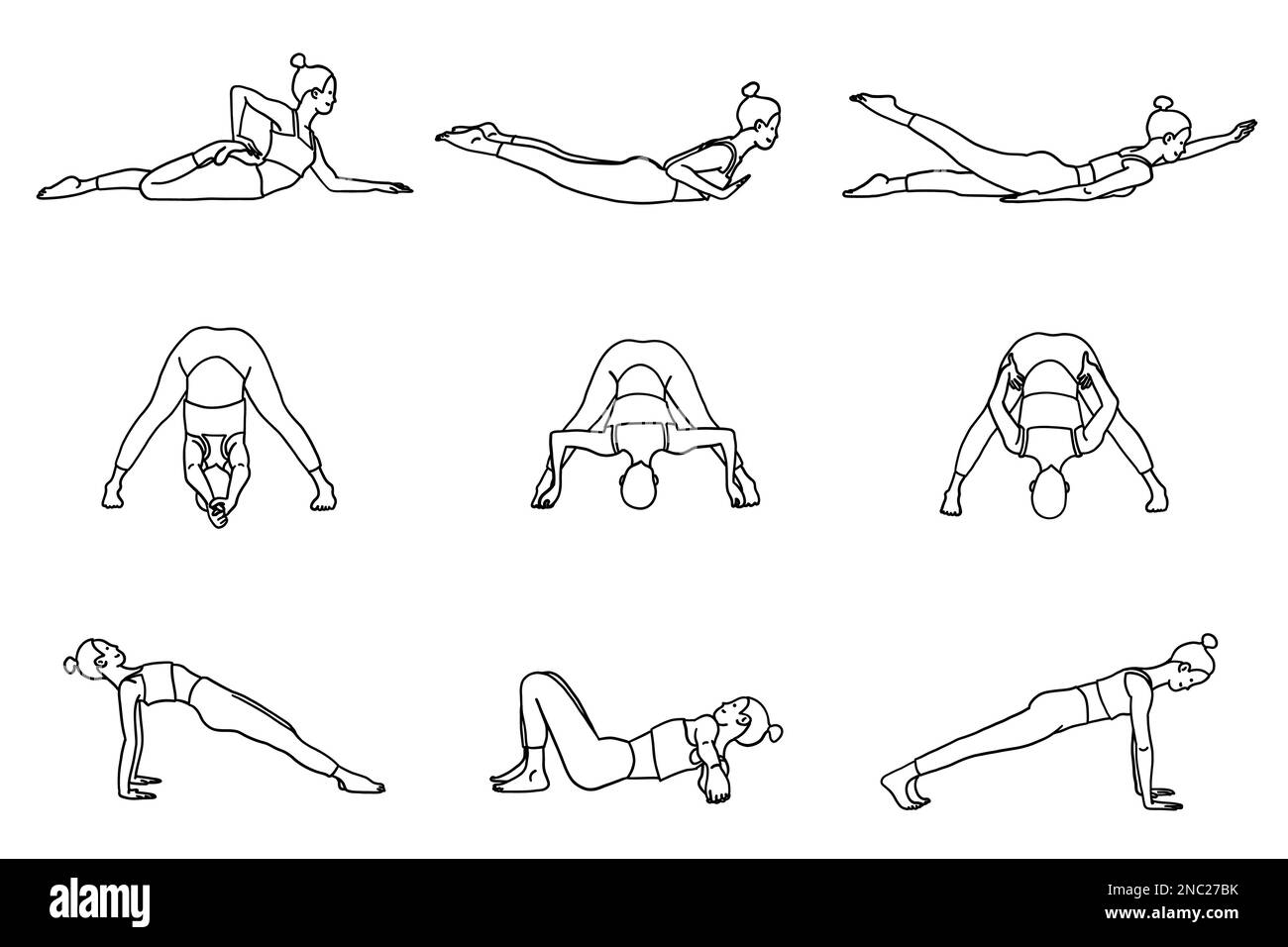 Yoga poses collection. Black and white. Female woman girl. Vector ...