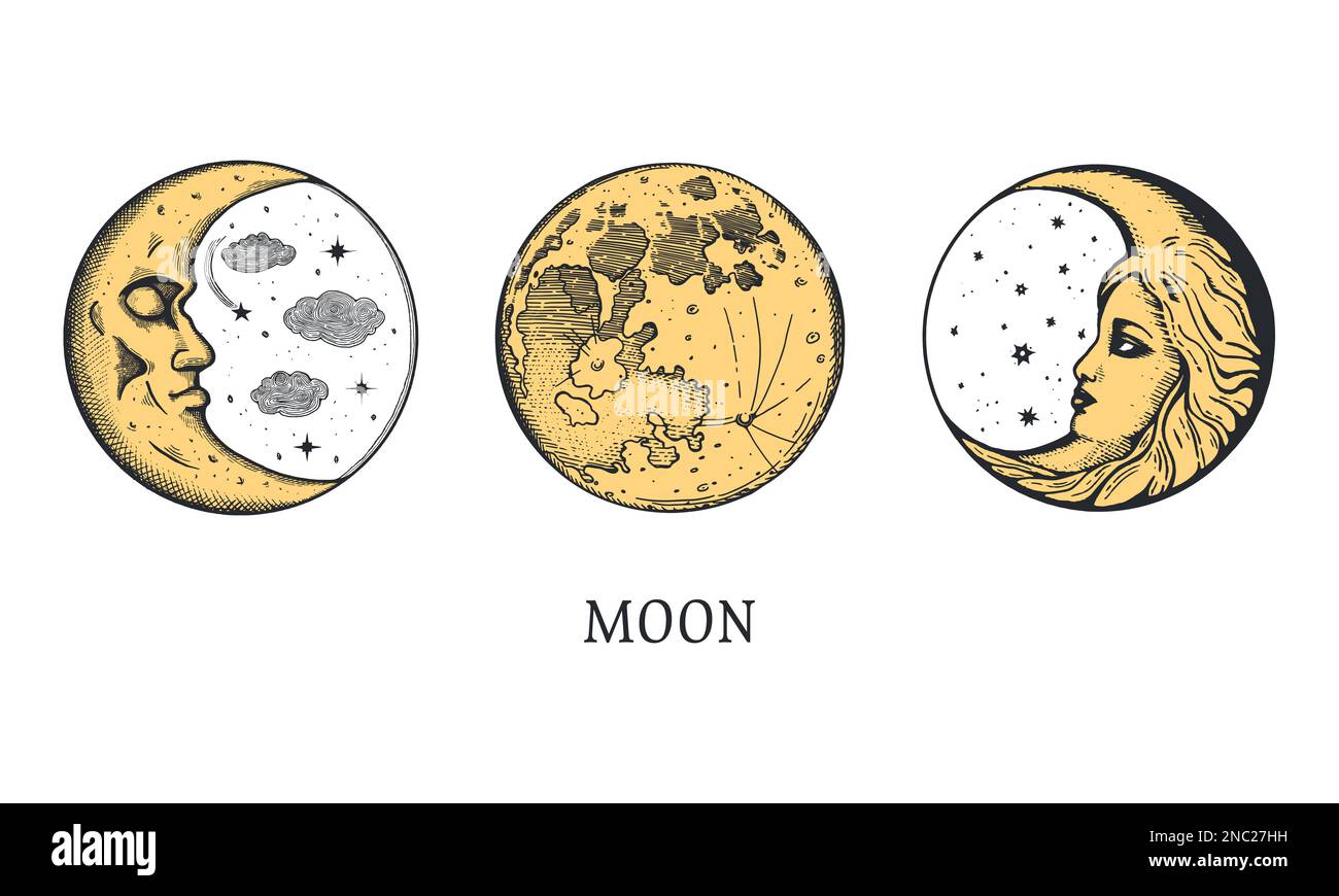 Moon and Crescent, hand drawing Stock Vector Image & Art - Alamy