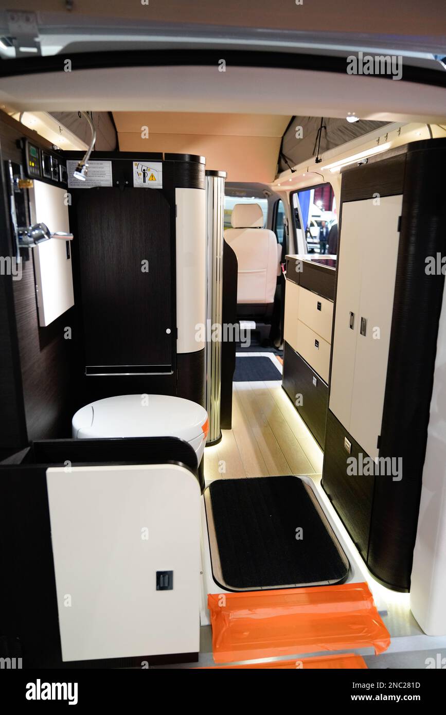 Interior of luxury campervan modern coach with luxury equipment Stock ...