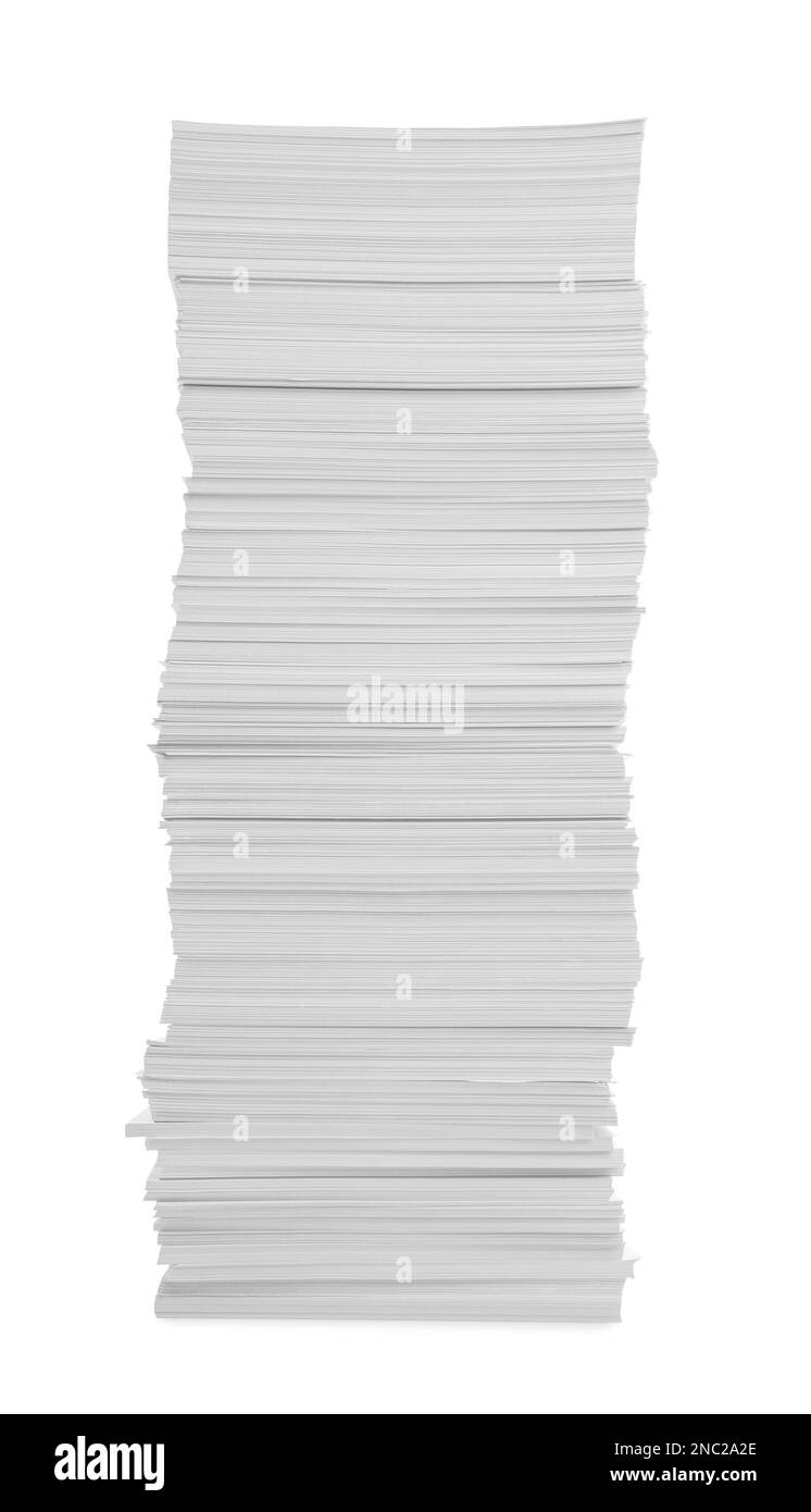 Pile of white paper sheets isolated Black and White Stock Photos ...