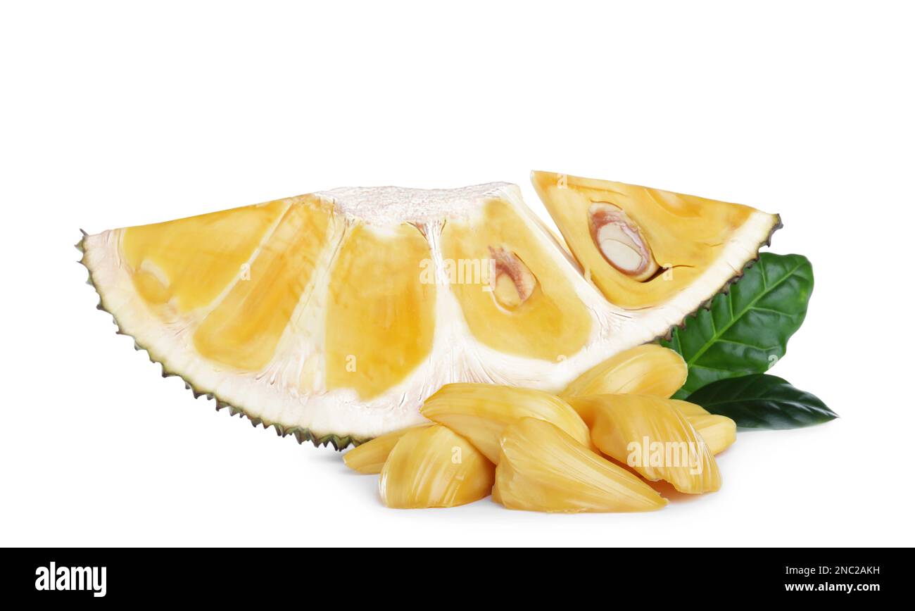 Slice of fresh exotic jackfruit and bulbs on white background Stock ...