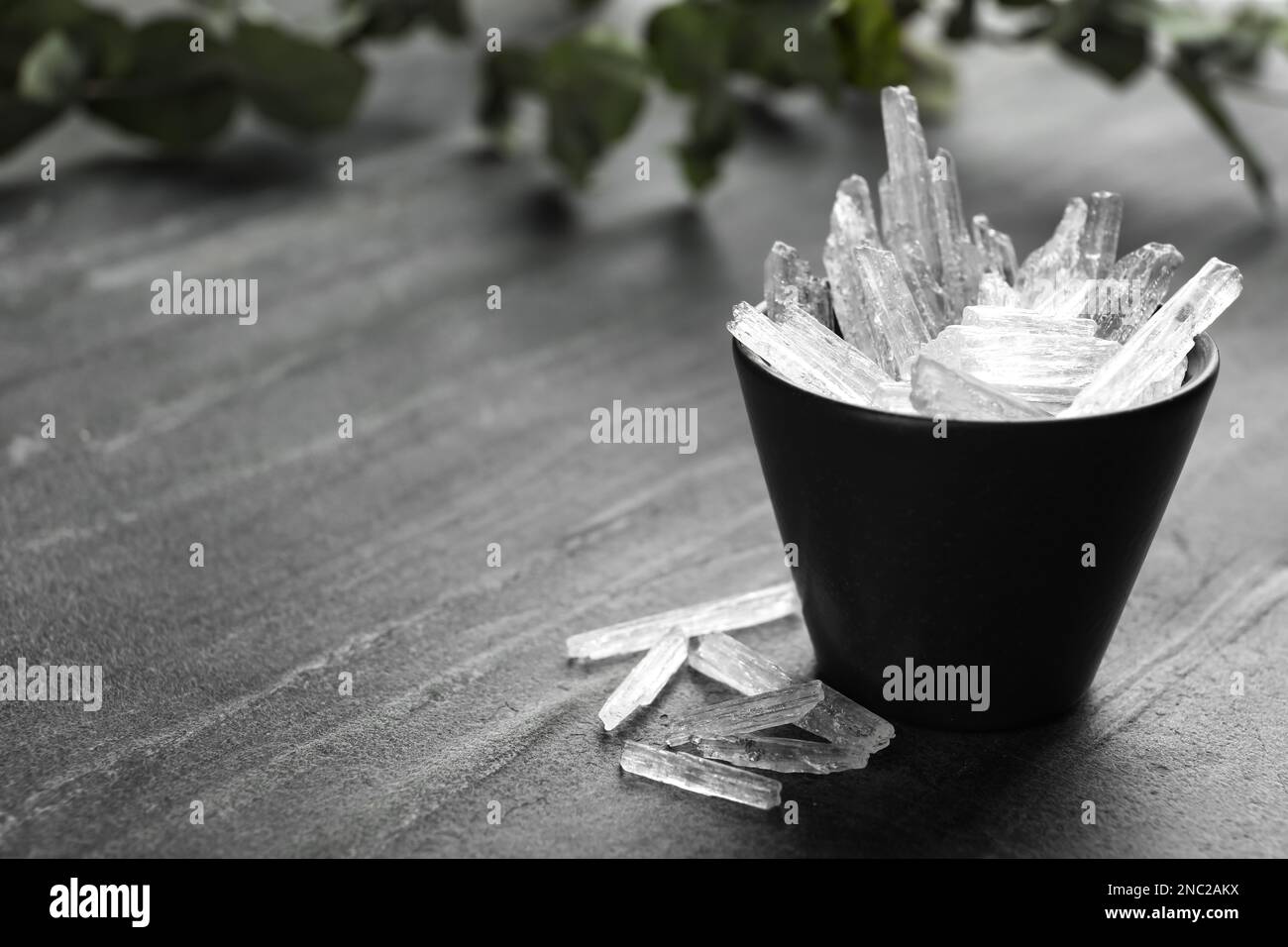 Menthol crystals on grey background. Space for text Stock Photo - Alamy