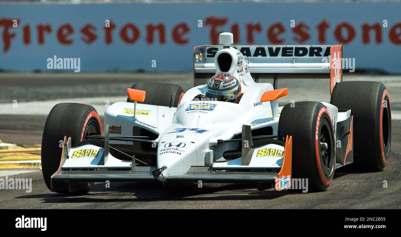 Conquest Racing's Sebastian Saavedra, of Columbia, steers through turn ...